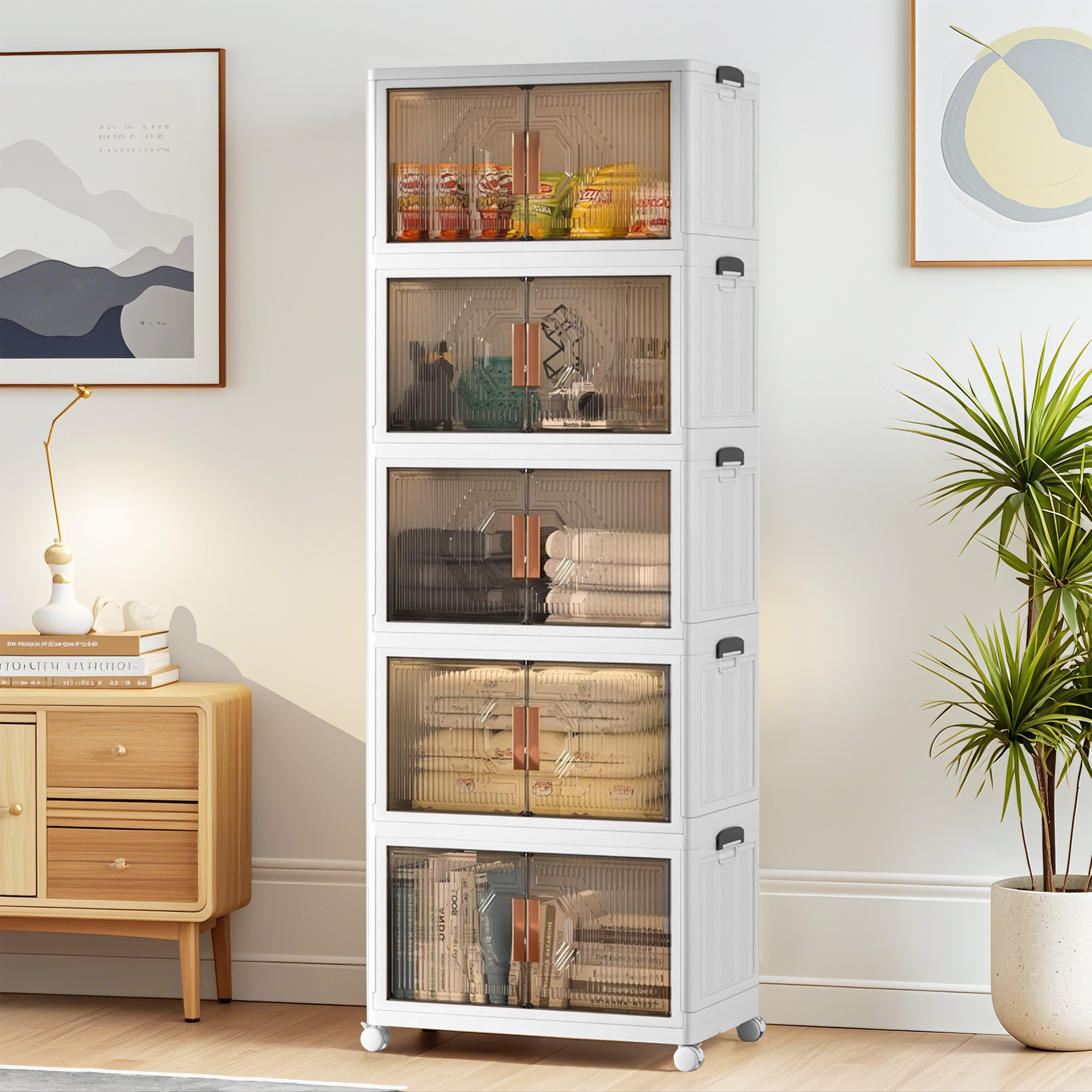 Latitude Run® 3 Pack Stackable Storage Bins Folding Organizer Boxes ...