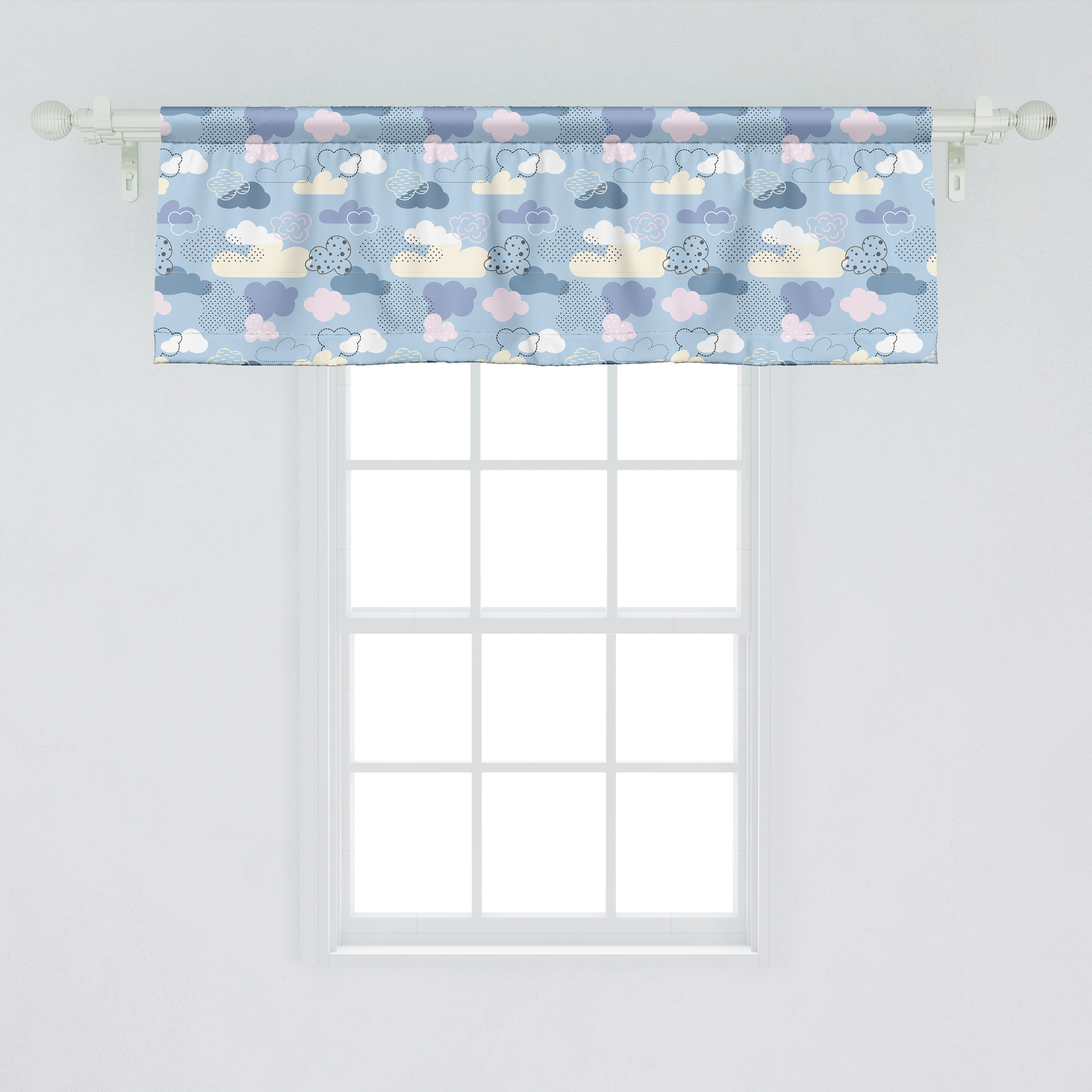 Ambesonne Pastel Valance Pack of 2 Sky Clouds Drawn Polka Dots Pale ...