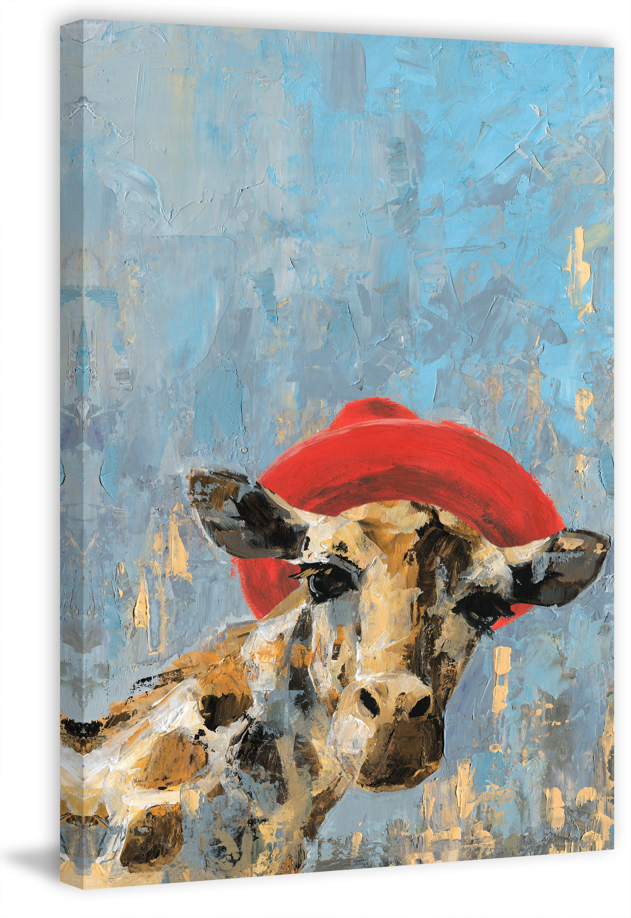 Wrought Studio™ 'Giraffe's Red Hat' Art Print on Wrapped Canvas | Wayfair