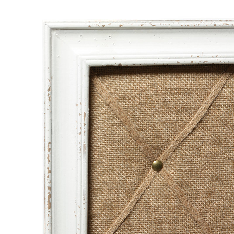August Grove® Antique White Linen Fabric Pin Board, 21"×27" Message ...
