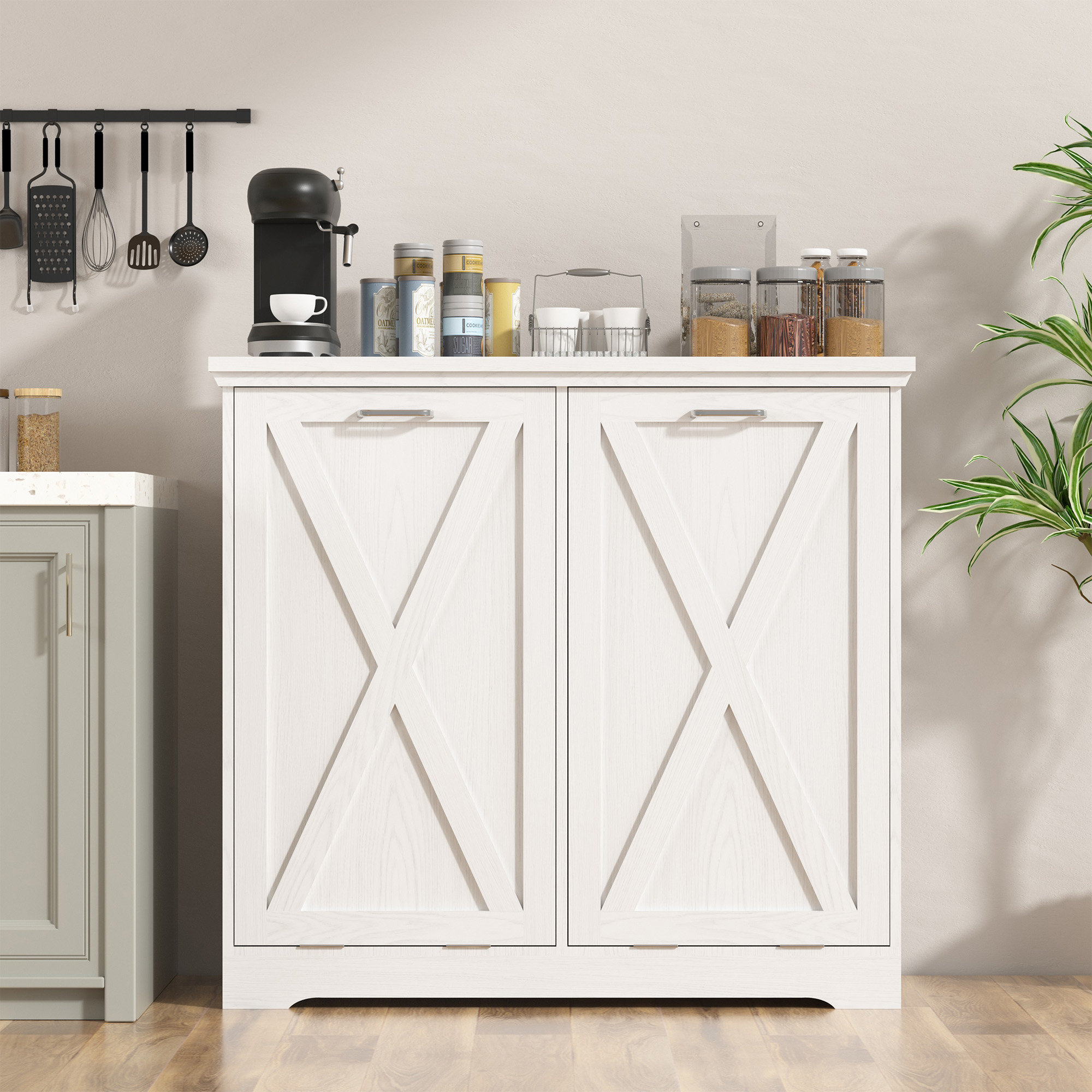 Aeloxis Havant Kitchen Trash Cabinet Hidden Trash Can With Deodorizing ...