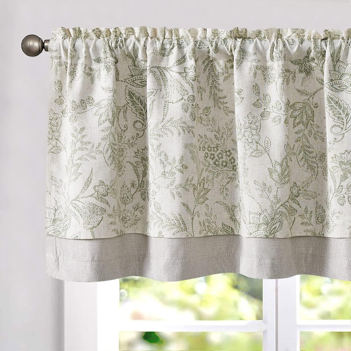 JINCHAN Linen Floral Valance Curtain Farmhouse Double Layer Valance ...
