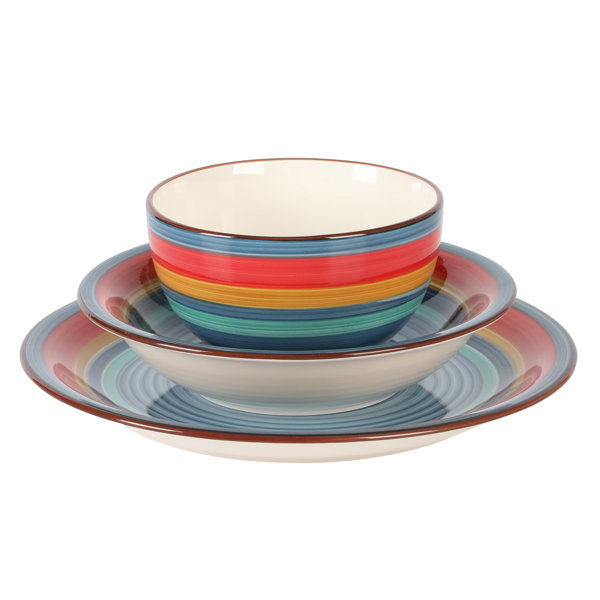Gibson Home Rainbow 12 Piece Hand-Painted Stoneware Dinnerware Set ...