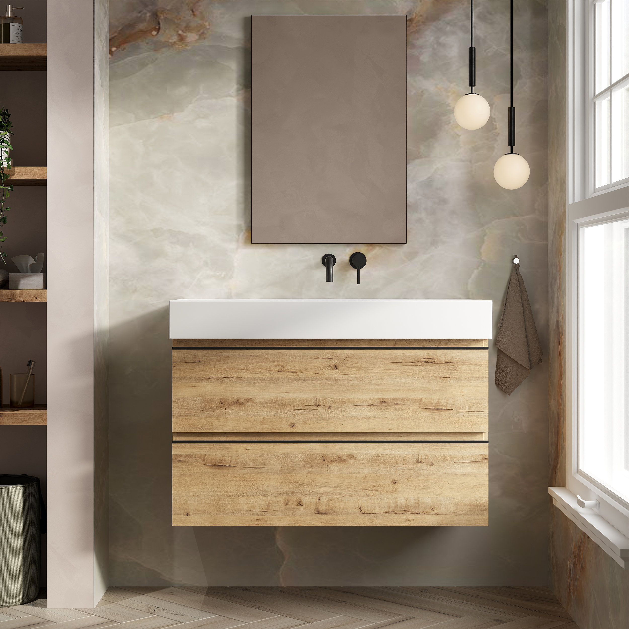 Latitude Run Bethene 1000mm Ostippo Oak Wall Hung Vanity Unit With ...