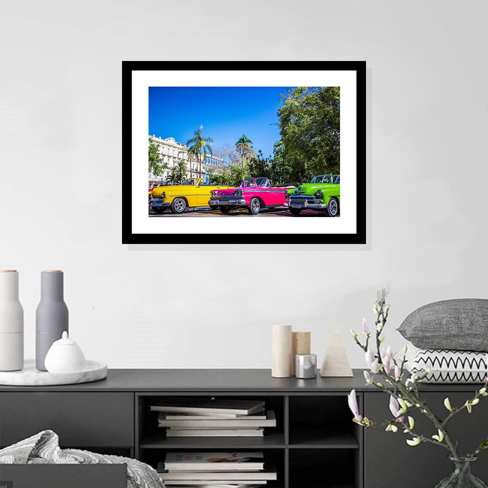 17 Stories Neon Colourful Vintage Classic Cars Framed Print - Wayfair ...
