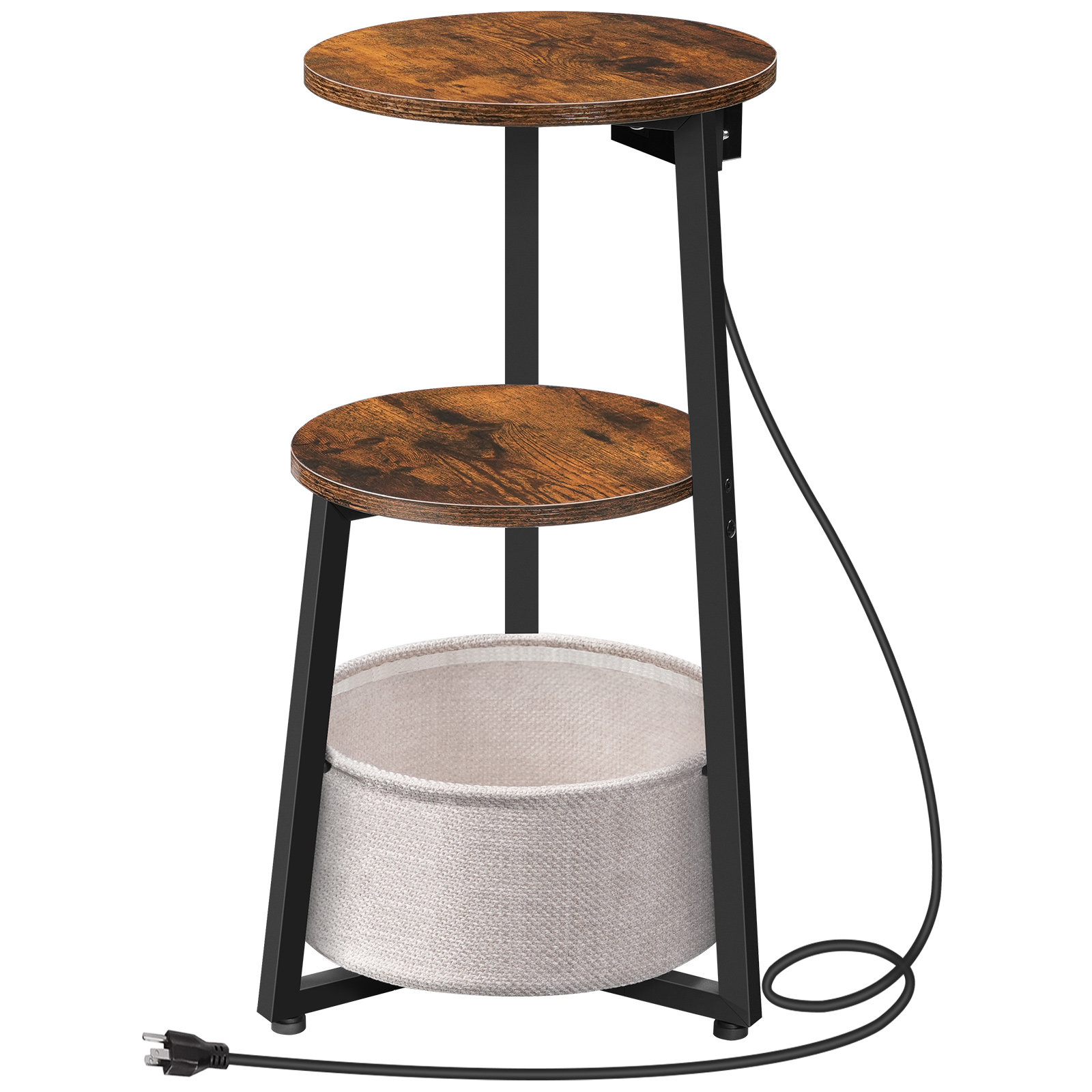 17 Stories Small Round Side Table With Charging Station | Wayfair