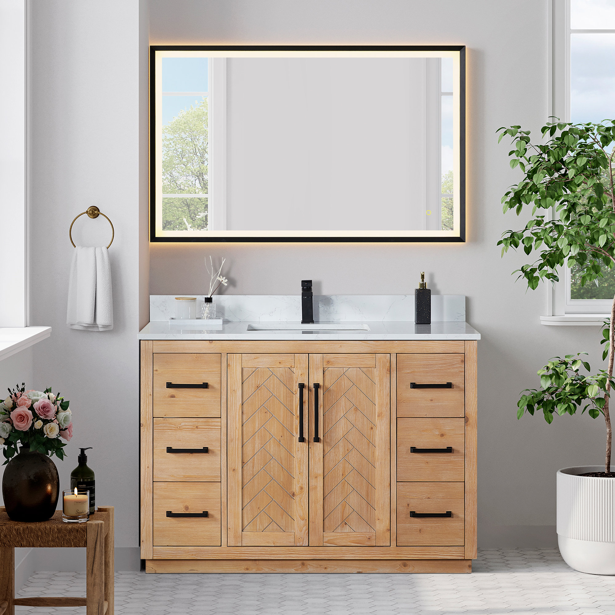 Red Barrel Studio® Anais 48" Single Bathroom Vanity with Grain White ...