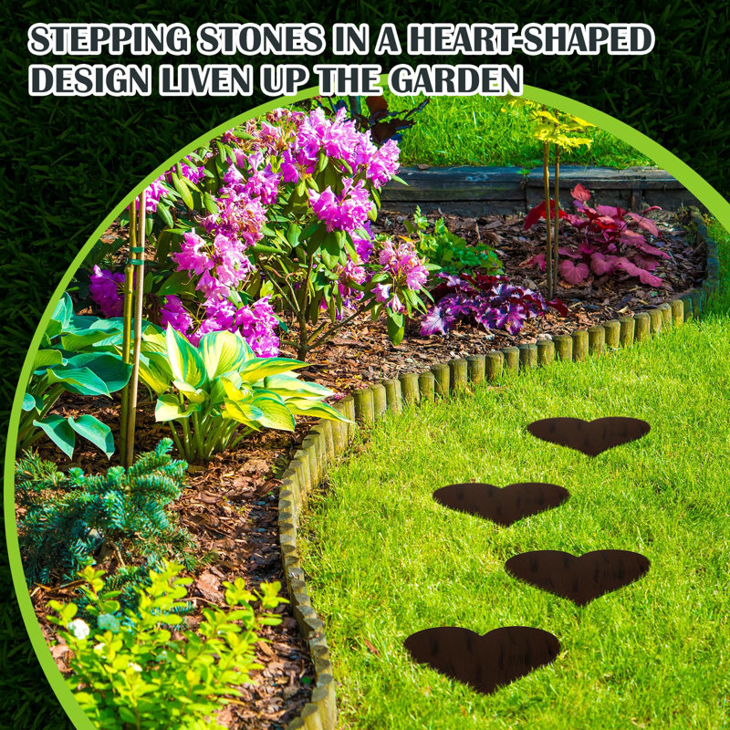 Arlmont & Co. 3 Pcs Heart Garden Stepping Stones Brown Cast Iron ...