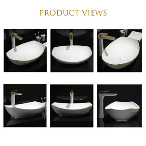 MEJE 22-Inch Luxury Gold Rim Oval Ceramic Bathroom Vessel Sink ...