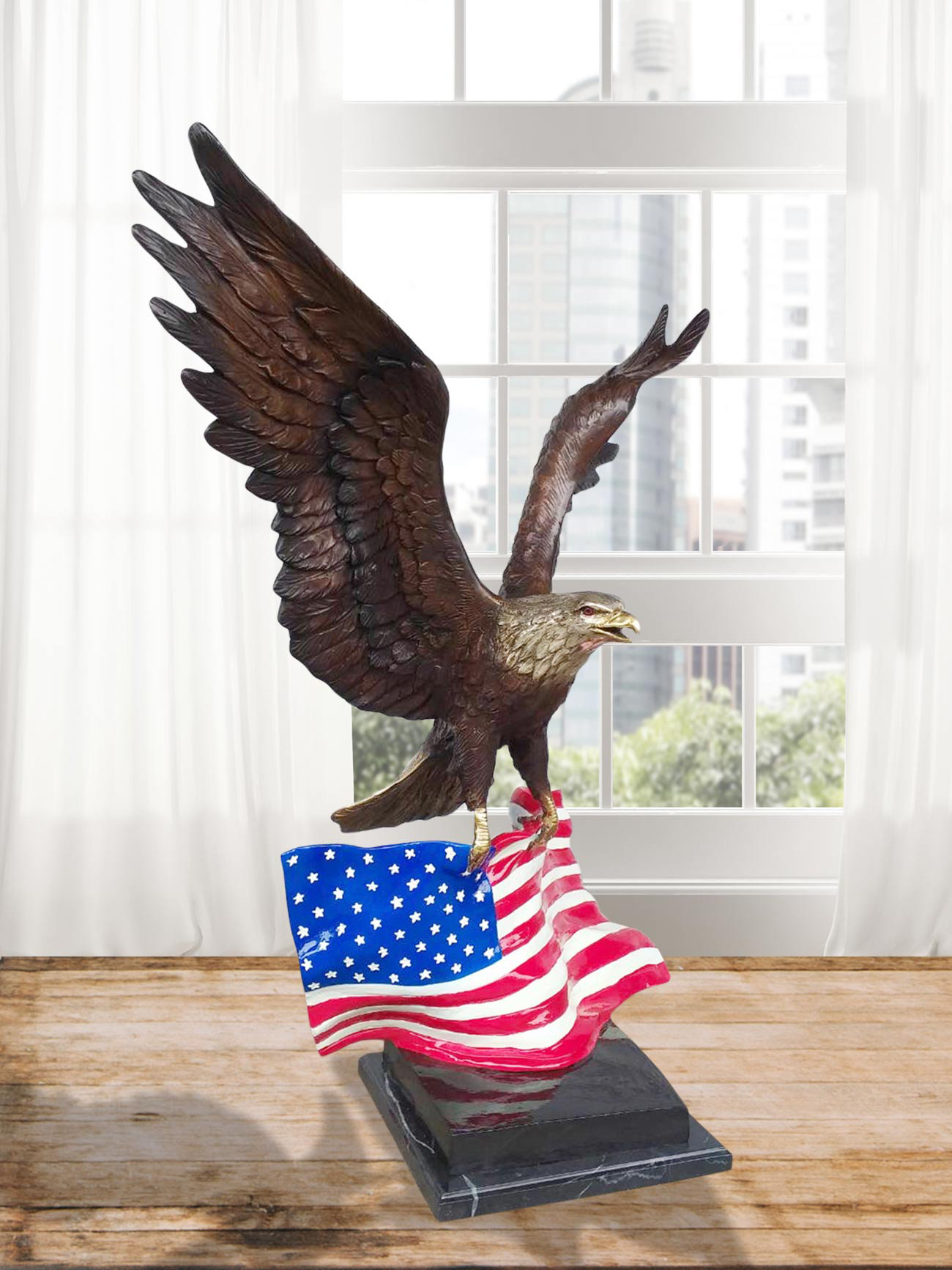 Loon Peak Besi Eagle of America Flag and Marble Base Statue | Wayfair