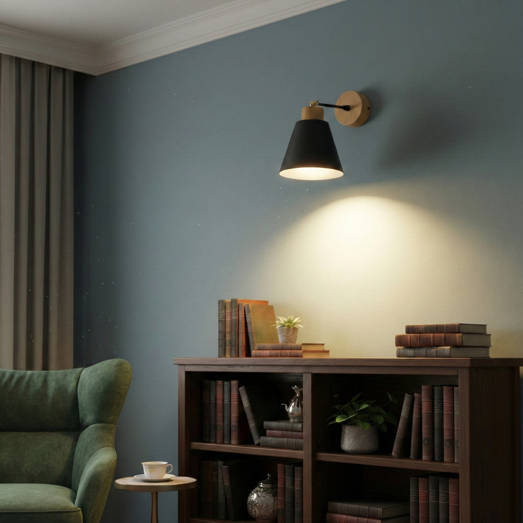Latitude Run® Adjustable Metal Body Wooden Base Spotlight Wall Sconce ...