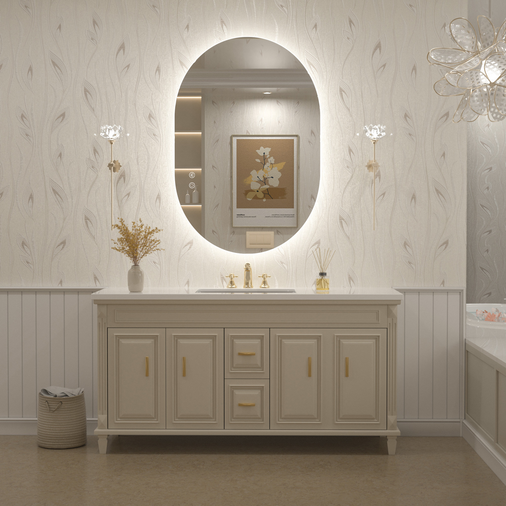 Ivy Bronx Laterrika Oval LED Lighted Bathroom Vanity Mirror Wall Mirror ...
