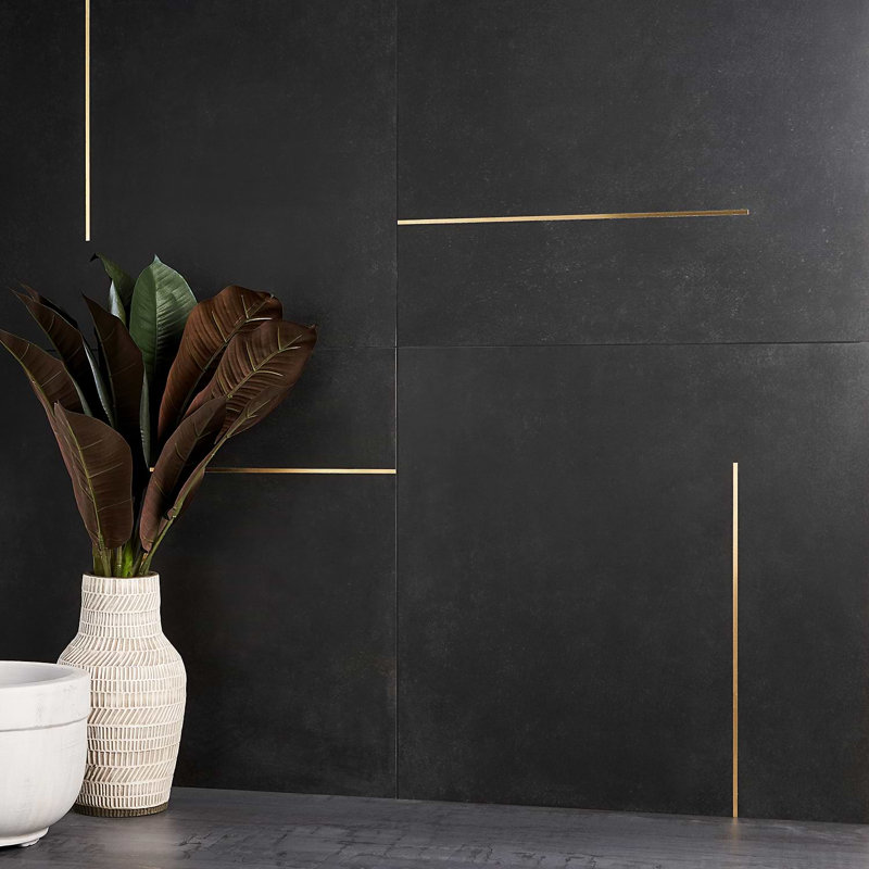 TileBar Lines Brass Inlay 24X24 Matte Porcelain Tile & Reviews | Perigold