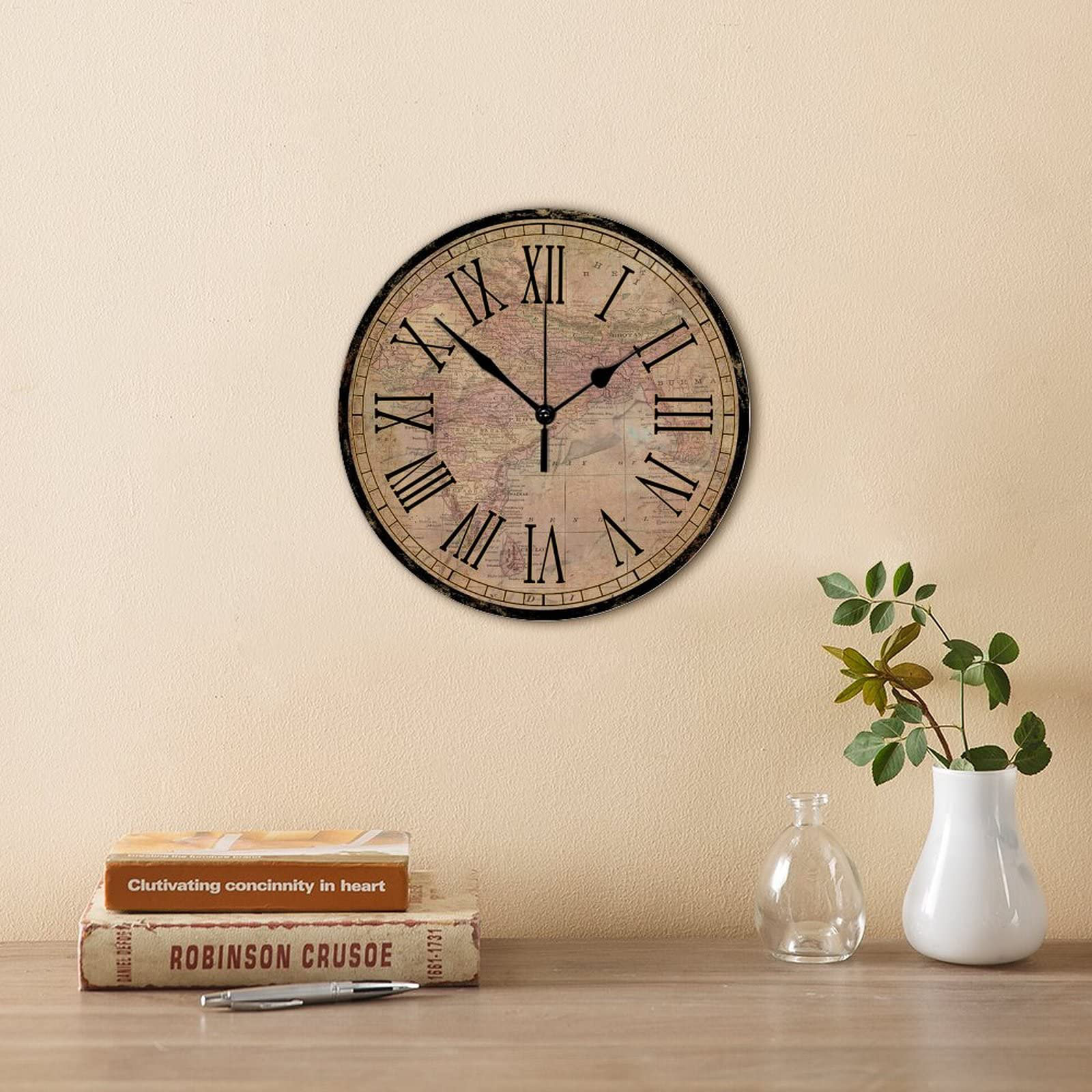 Gracie Oaks 15 Inch Wood Wall Clock Sweep Movement Quiet Vintage Style ...