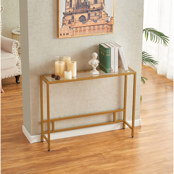 Mercer41 Small Modern Console Table For Entryway, Tempered Glass With ...