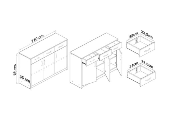 Meblando 110cm Wide 3 Drawer Sideboard | Wayfair.co.uk