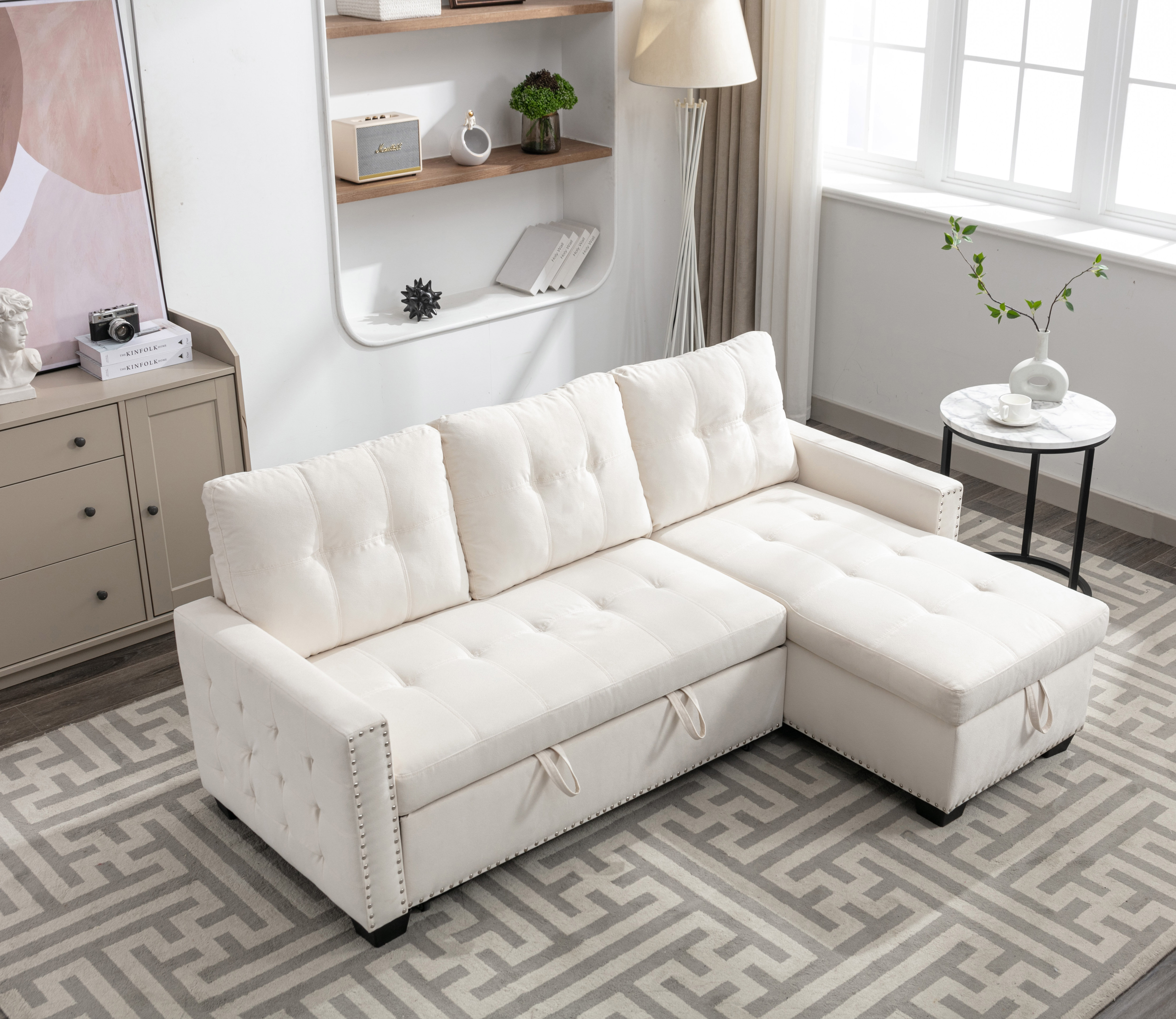 Latitude Run® 77 Inch Reversible Sectional Storage Sleeper Sofa Bed , L ...