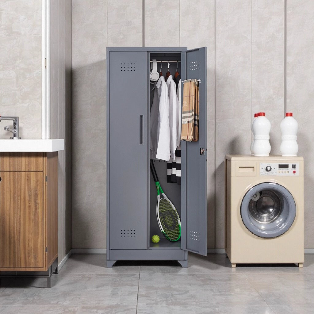 WFX Utility™ 65" H Metal Broom Storage Cabinet with Locking Doors ...