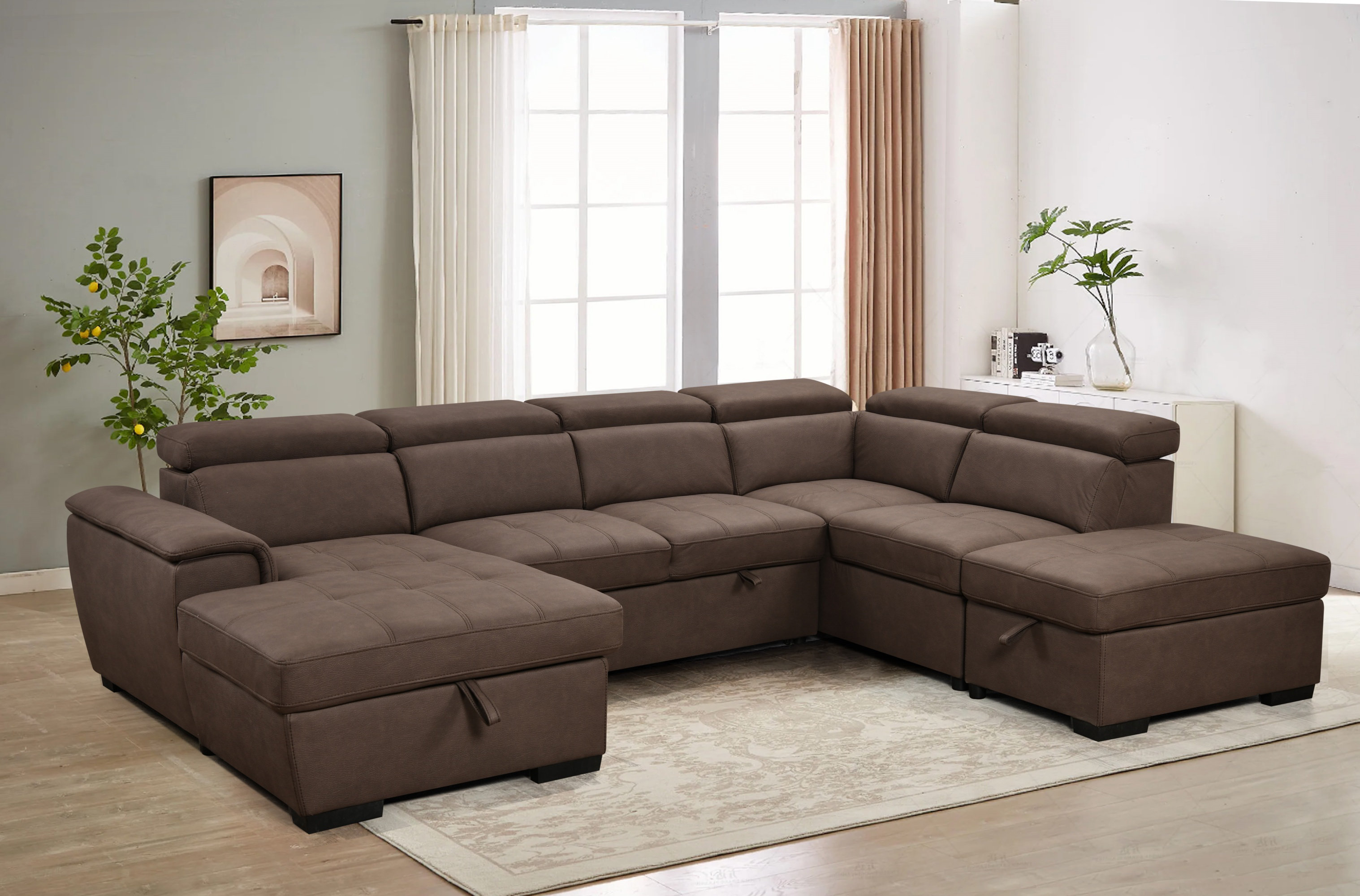 Hokku Designs Narender 127.5'' Flared Arms Firm Sectional Sofa U Shape ...