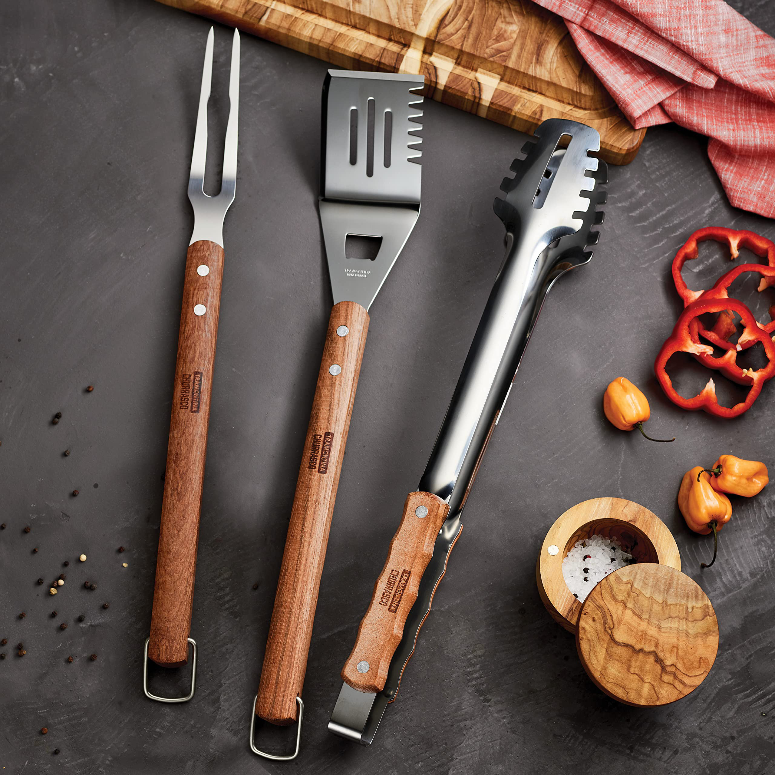 Tramontina 3 Pk Utensils Set (Spatula, Meat Tong, Carving Fork) - Wood ...