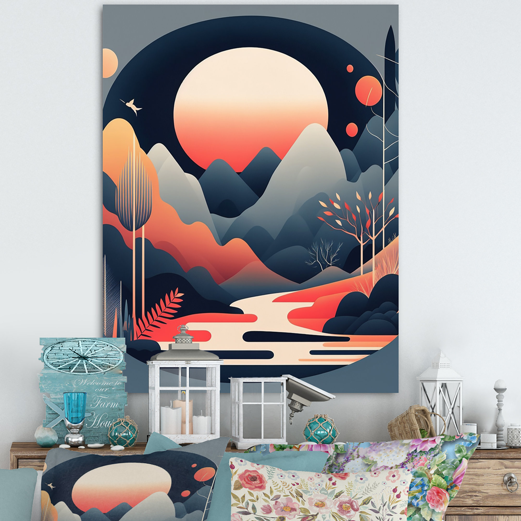 Latitude Run® Full Red Moon over the Mountains VI - Print on Canvas ...