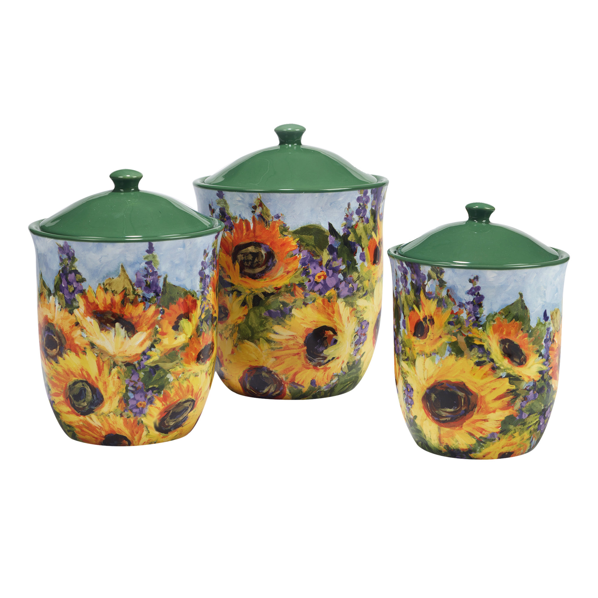 Certified International Sunflower Bouquet Canister Set 3 Pc. 54, 72, 104 Oz. | Wayfair