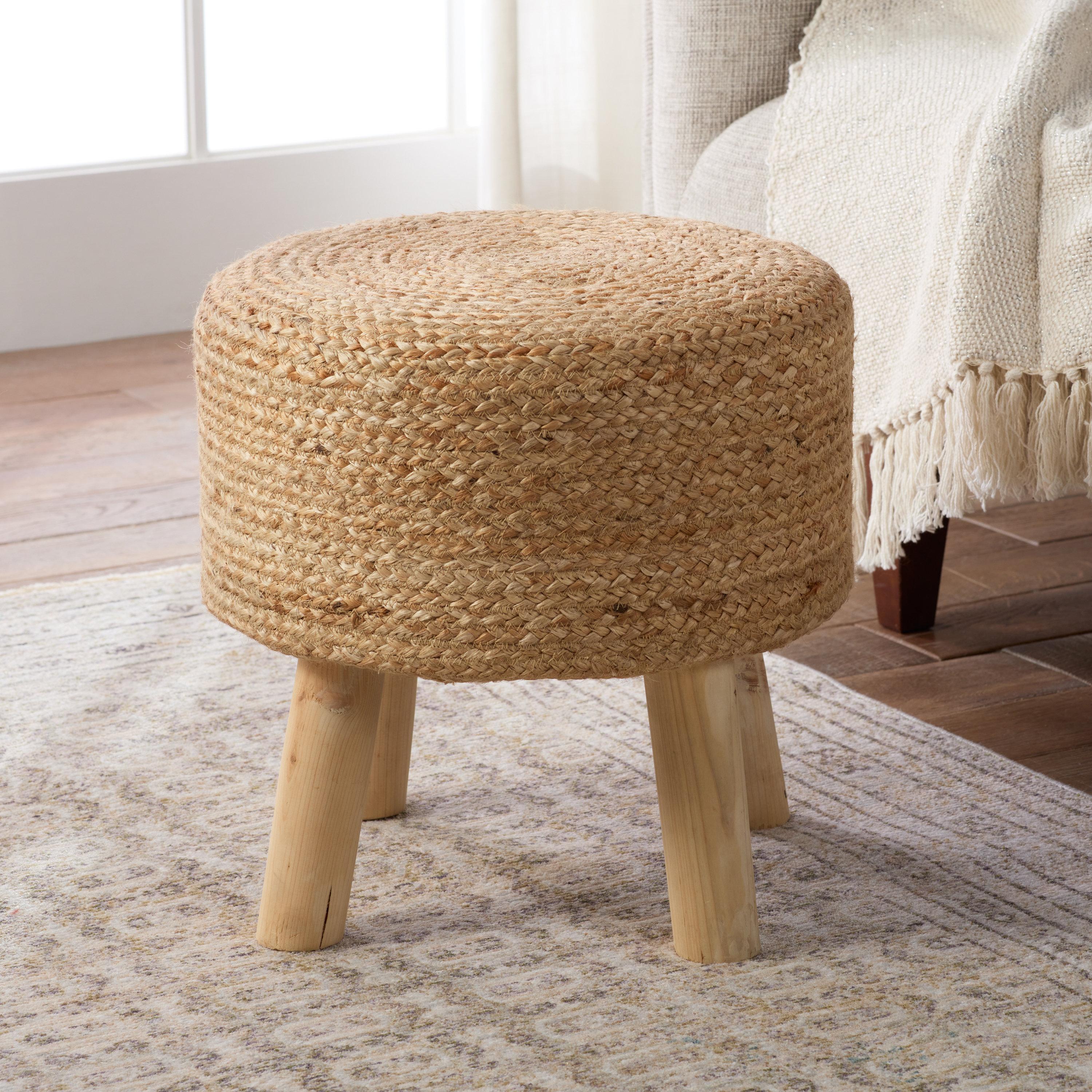 Wade Logan® Arinda 16" Wide Round 100% Braided Jute Pouf Ottoman/Foot ...