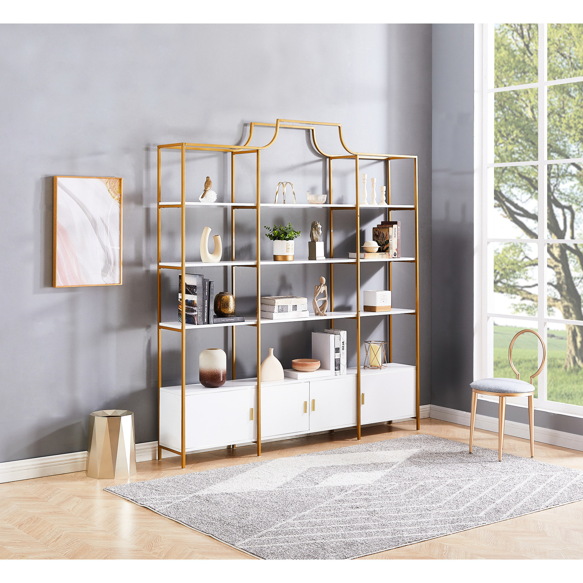 Banior 4 Tall Bookcase For Home, Storage Cabinet Display Shelf, Gold ...