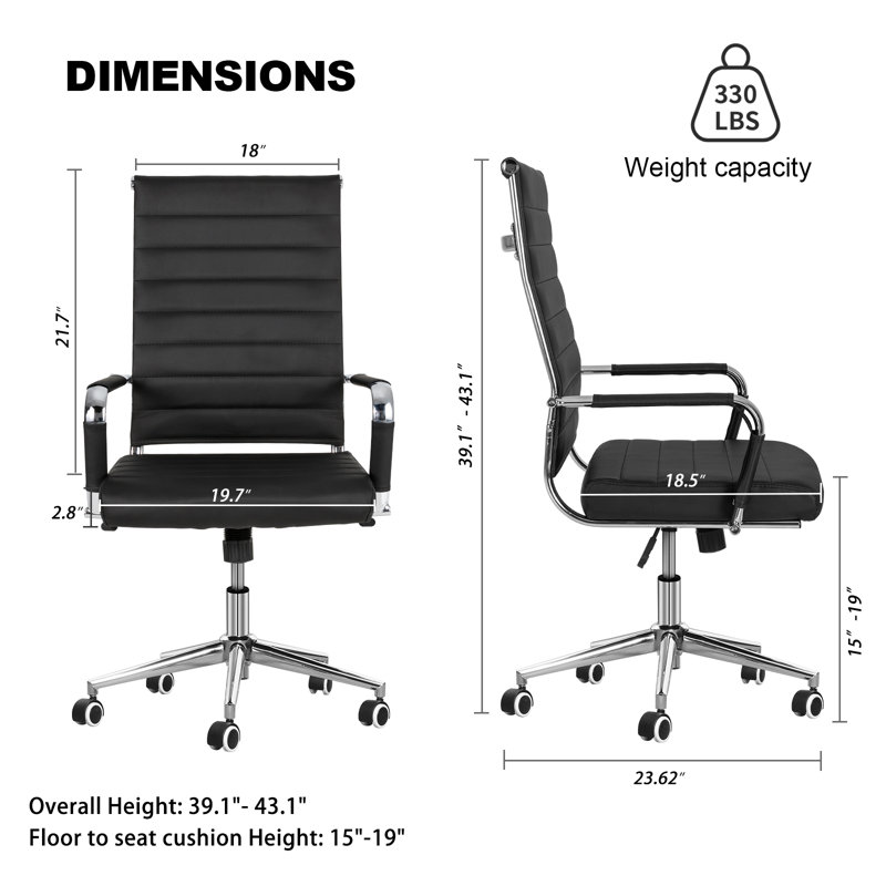 Ivy Bronx Amaiia Mid-Back Ribbed Leather Upholstered Adjustable Swivel ...