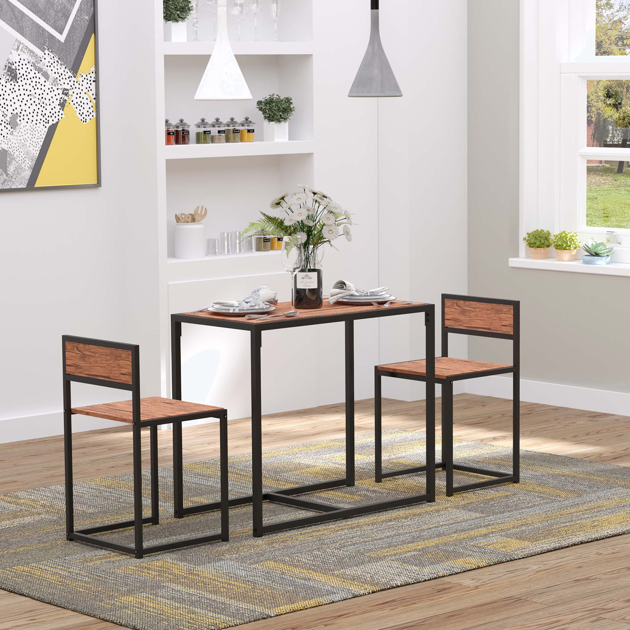 17 Stories 3-Piece Industrial Dining Table Set for 2, Kitchen Table and ...