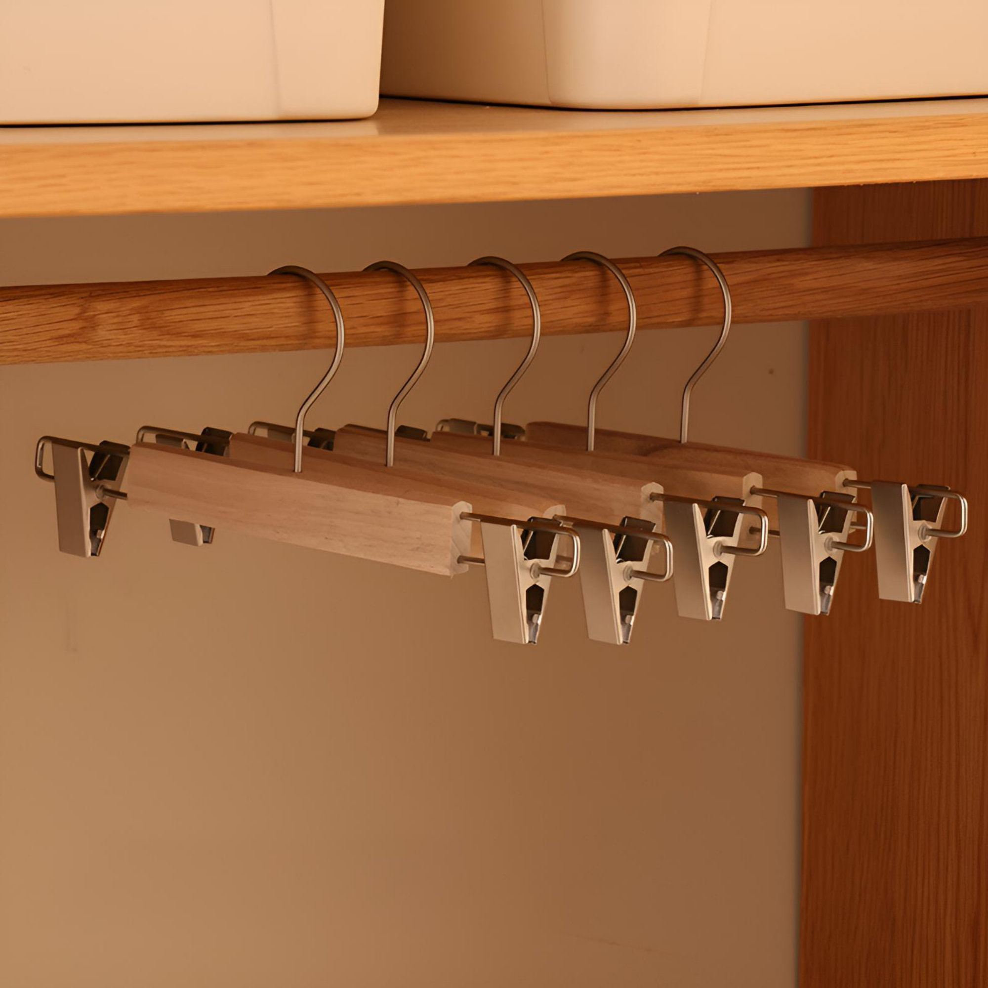 Hokku Designs Premium Wooden Clamp Hangers - No Mark Clamping System ...