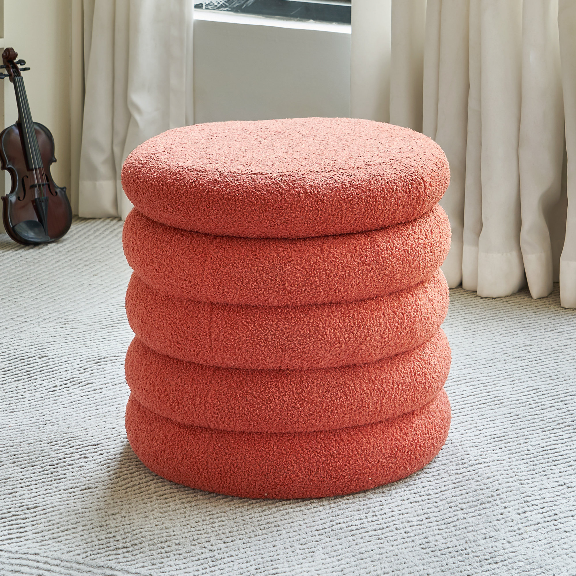 Mercer41 Round Ottoman Foot Stool With Storage,Modern Padded Seat ...