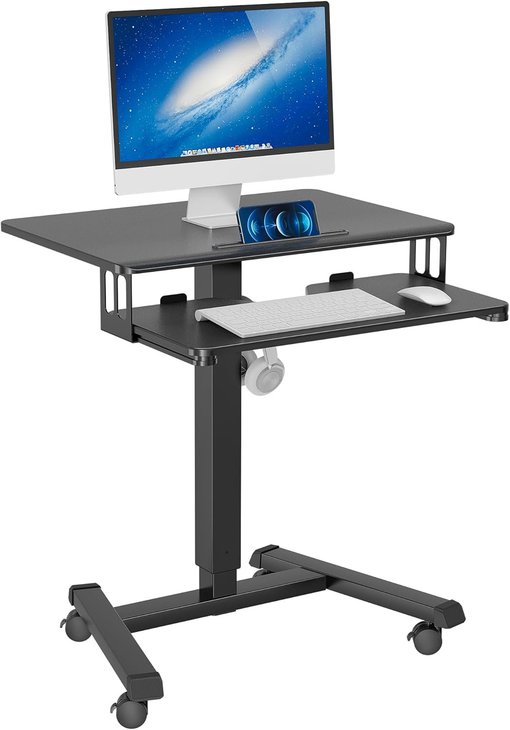 Inbox Zero Mobile Standing Desk With Keyboard Tray, Mobile Podium ...