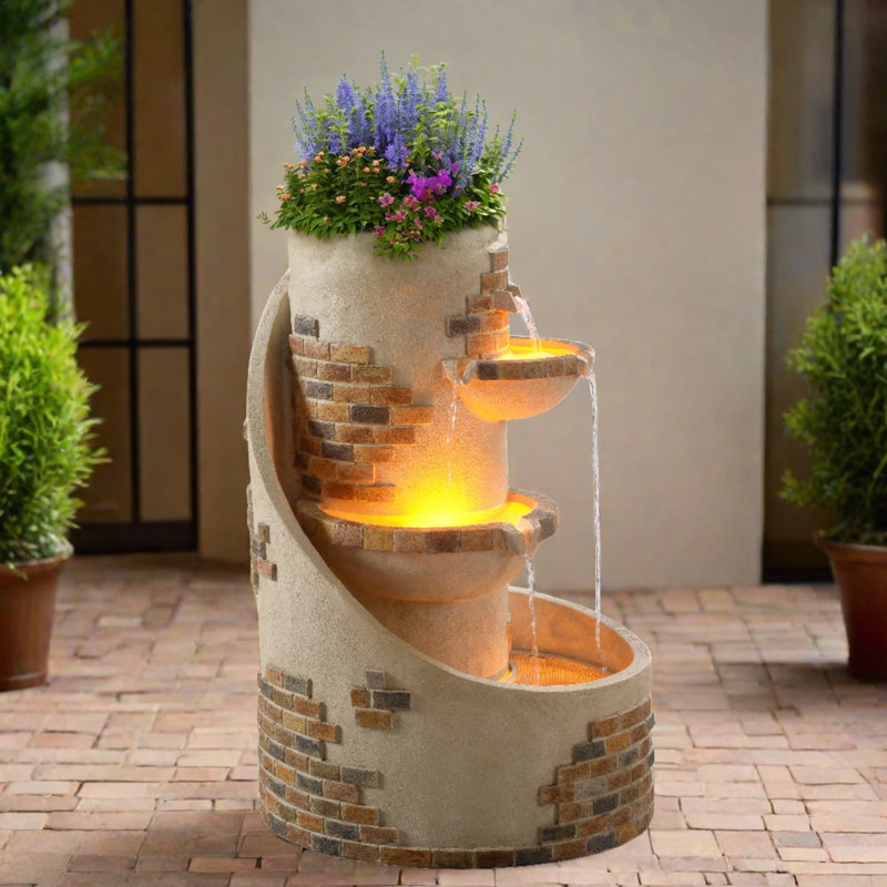 August Grove® 29.92" Outdoor Water Fountain with Garden Planter ...