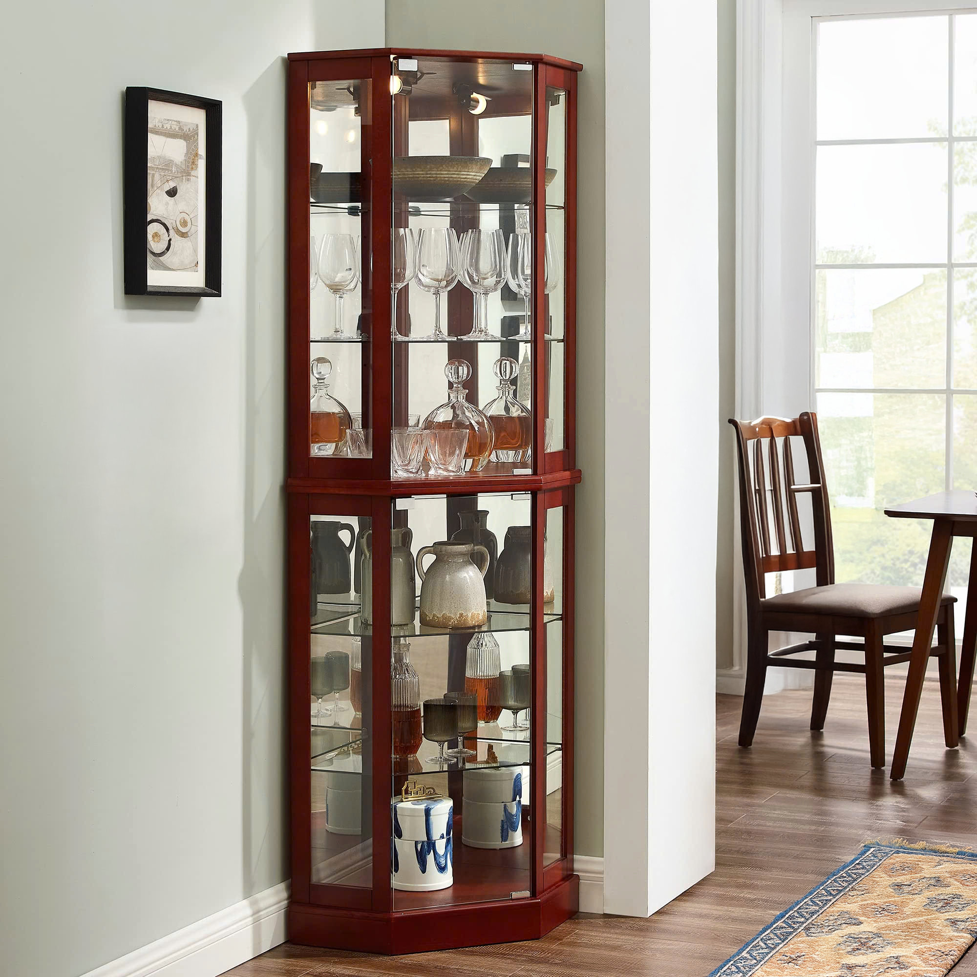 Lark Manor™ Modern Vertical Lighted Corner Curio Cabinet Home Living ...