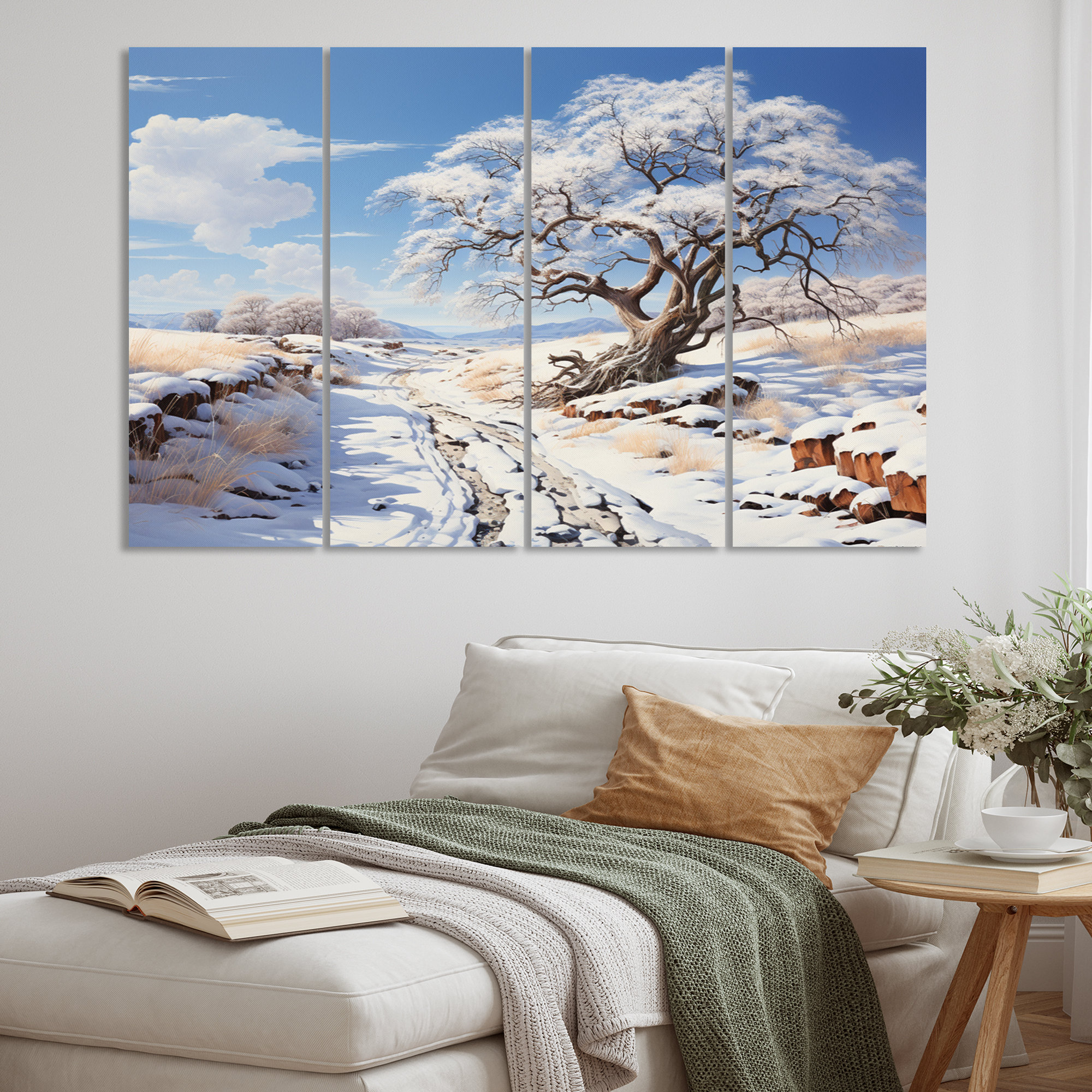 Winston Porter White Tree Winters Embrace II On Canvas 4 Pieces Set ...