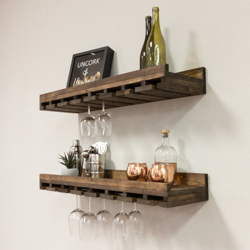 Union Rustic Barnsdall Solid Wood Wall Mounted Wine Glass Rack ...