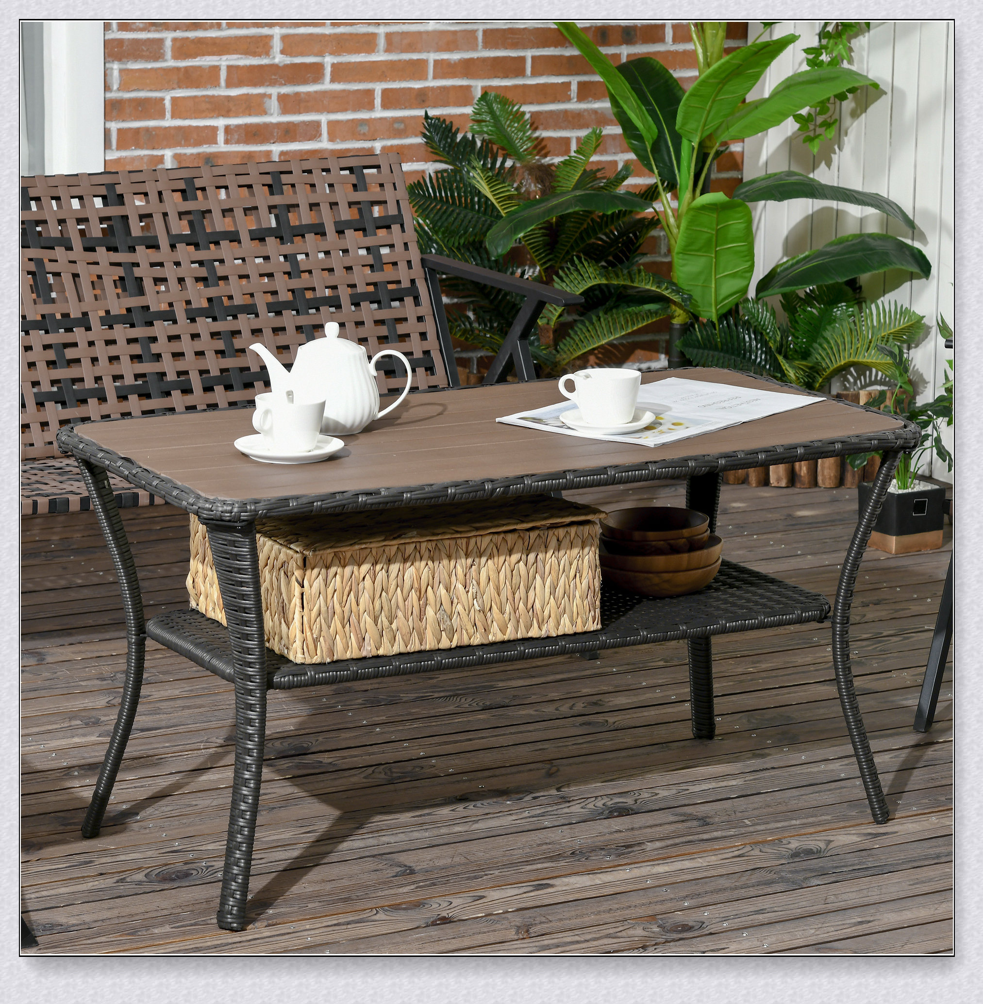 Red Barrel Studio Outsunny Patio Rattan Coffee Table with Storage Shelf ...