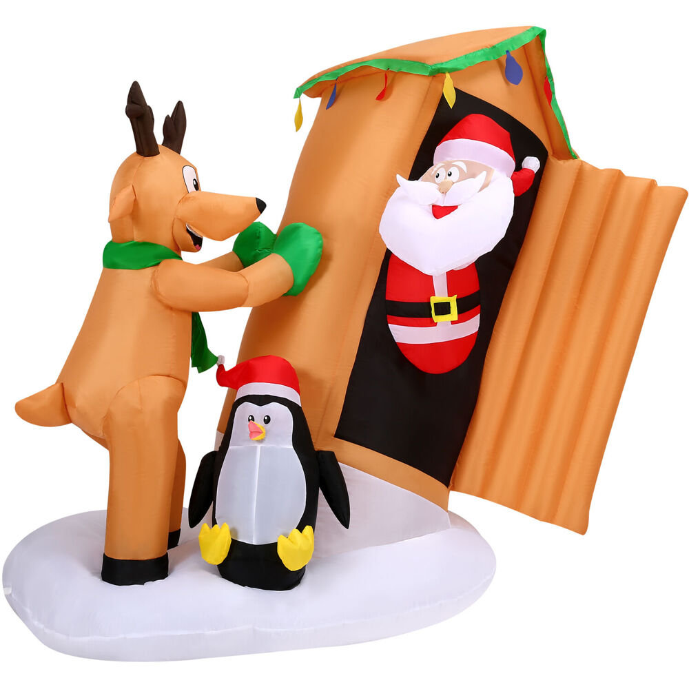 Christmas Time 4-Ft. Tall Pre-Lit Inflatable Santa in Outhouse | Wayfair