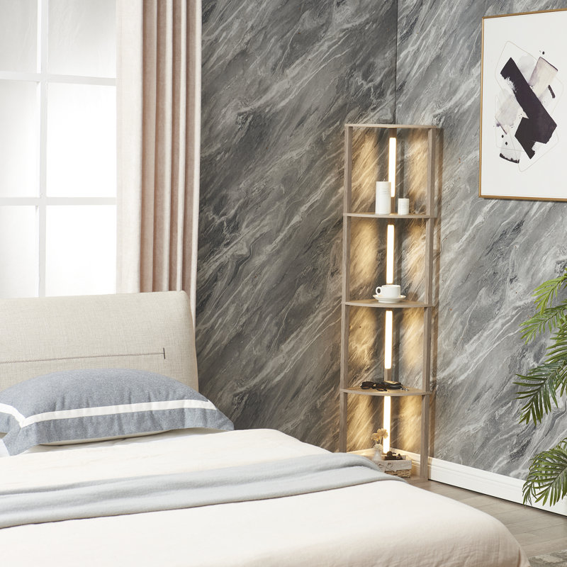 Orren Ellis 64" Fancy Edge Corner Display Floor Lamp with Shelves and 3 ...