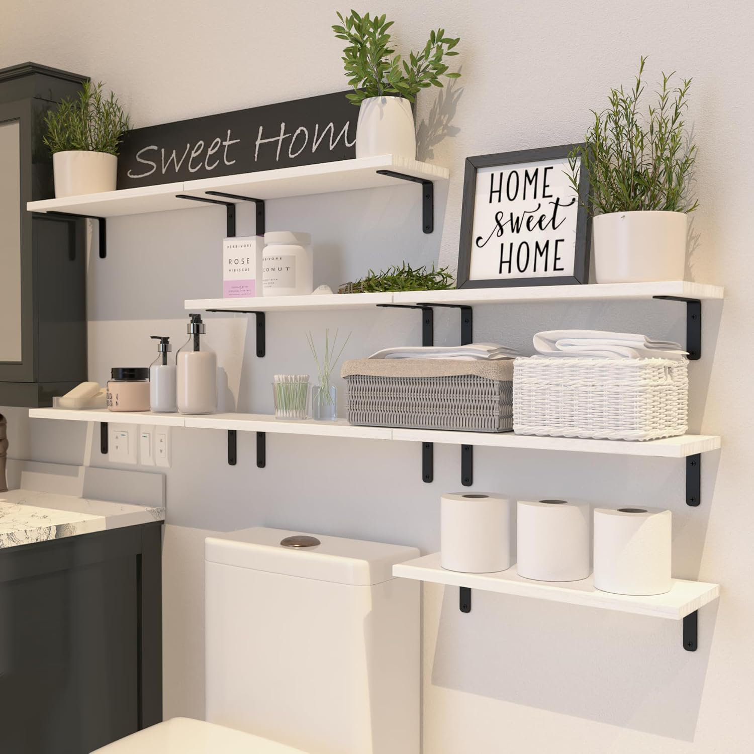 Latitude Run® Floating Shelves Set Of 8 For Decor, Rustic Wood Hanging ...