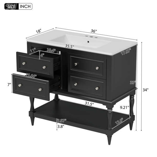 Red Barrel Studio 36 Inch Free Standing Bathroom Vanity With Undermount ...