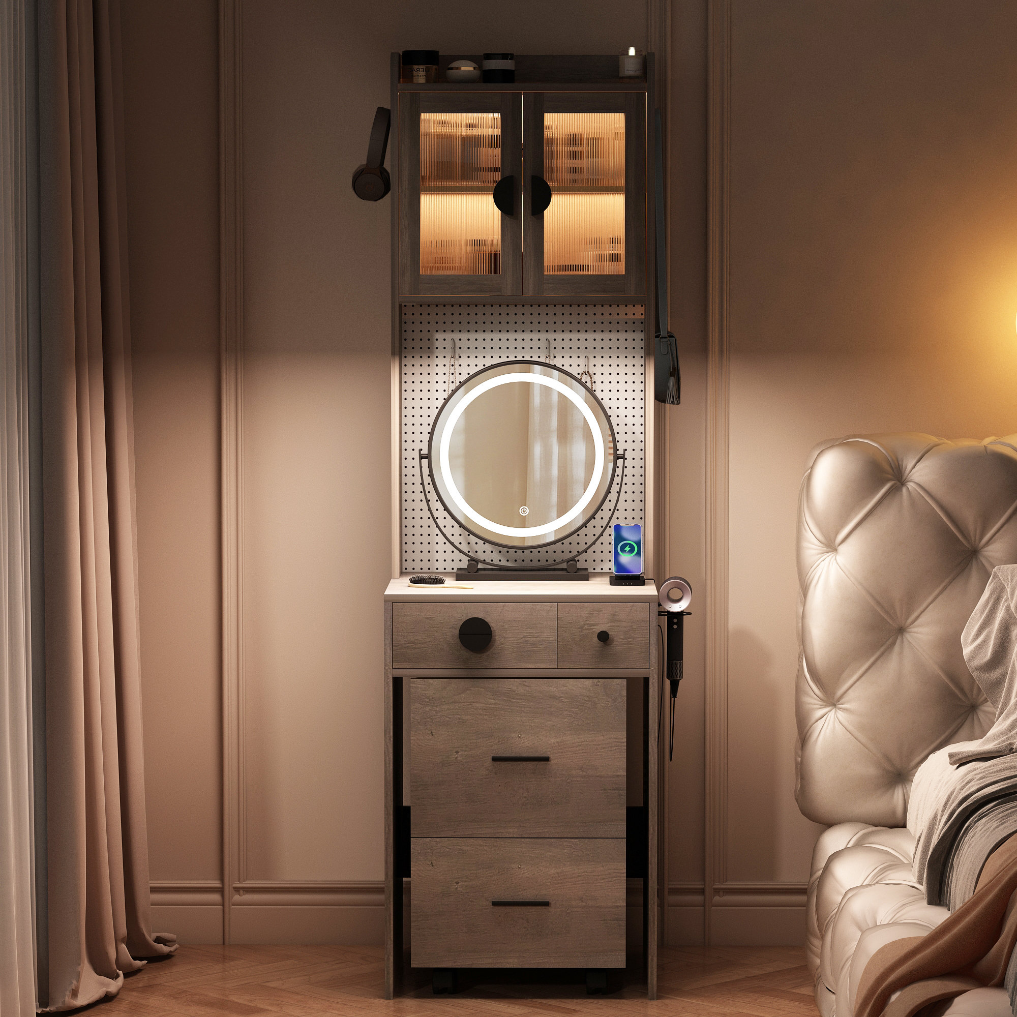 Ivy Bronx Makeup Vanity Set with LED Lights and Power Outlets & Reviews ...