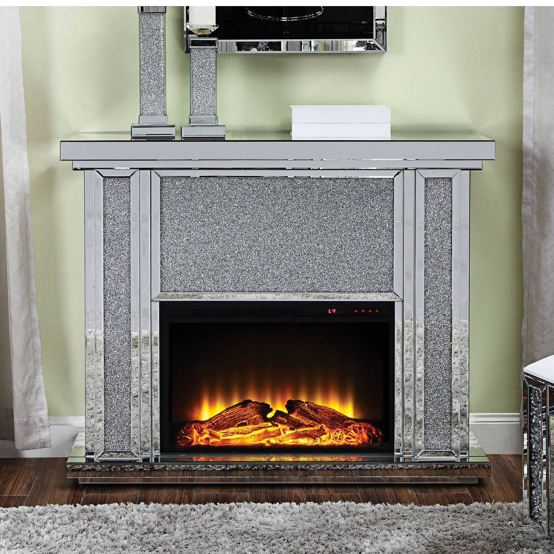 Everly Quinn Ahearn Wood and Mirror Electric Fireplace | Wayfair