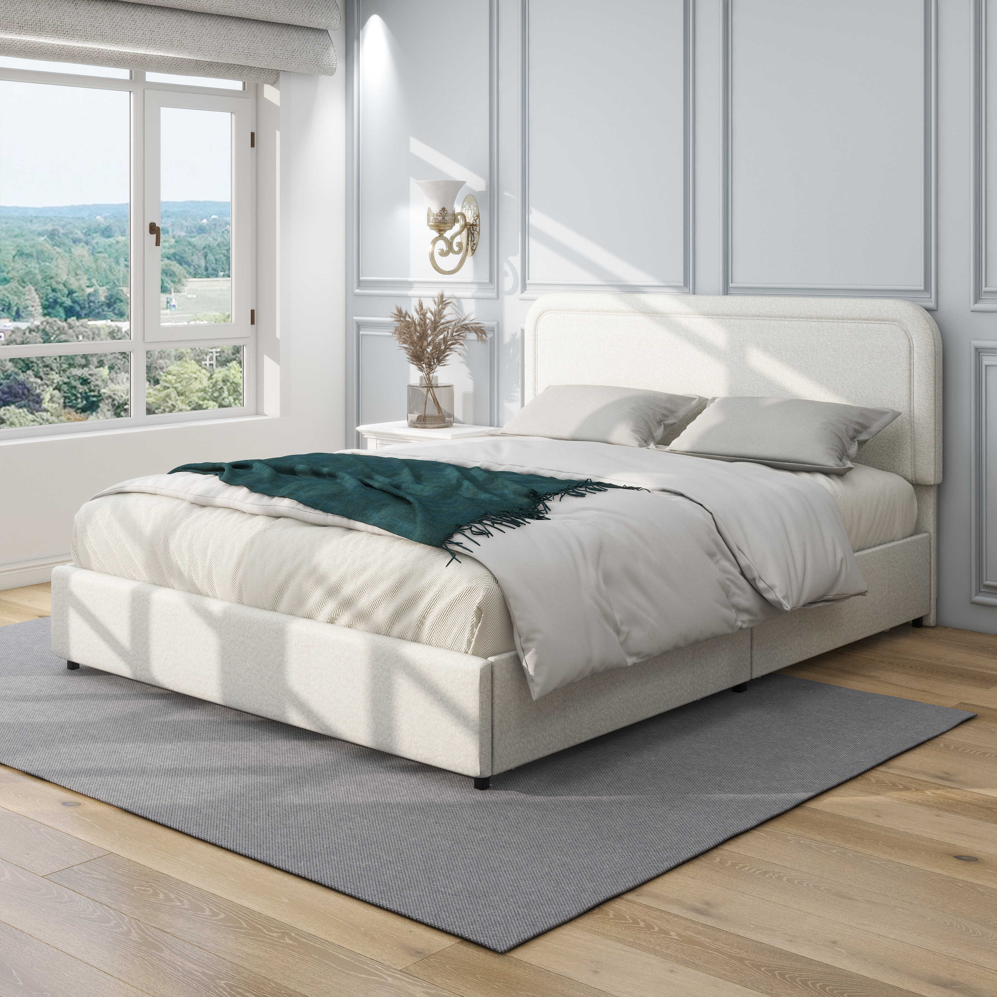 Latitude Run® Queen Bed Frame with Headboard Boucle Upholstered Bed ...