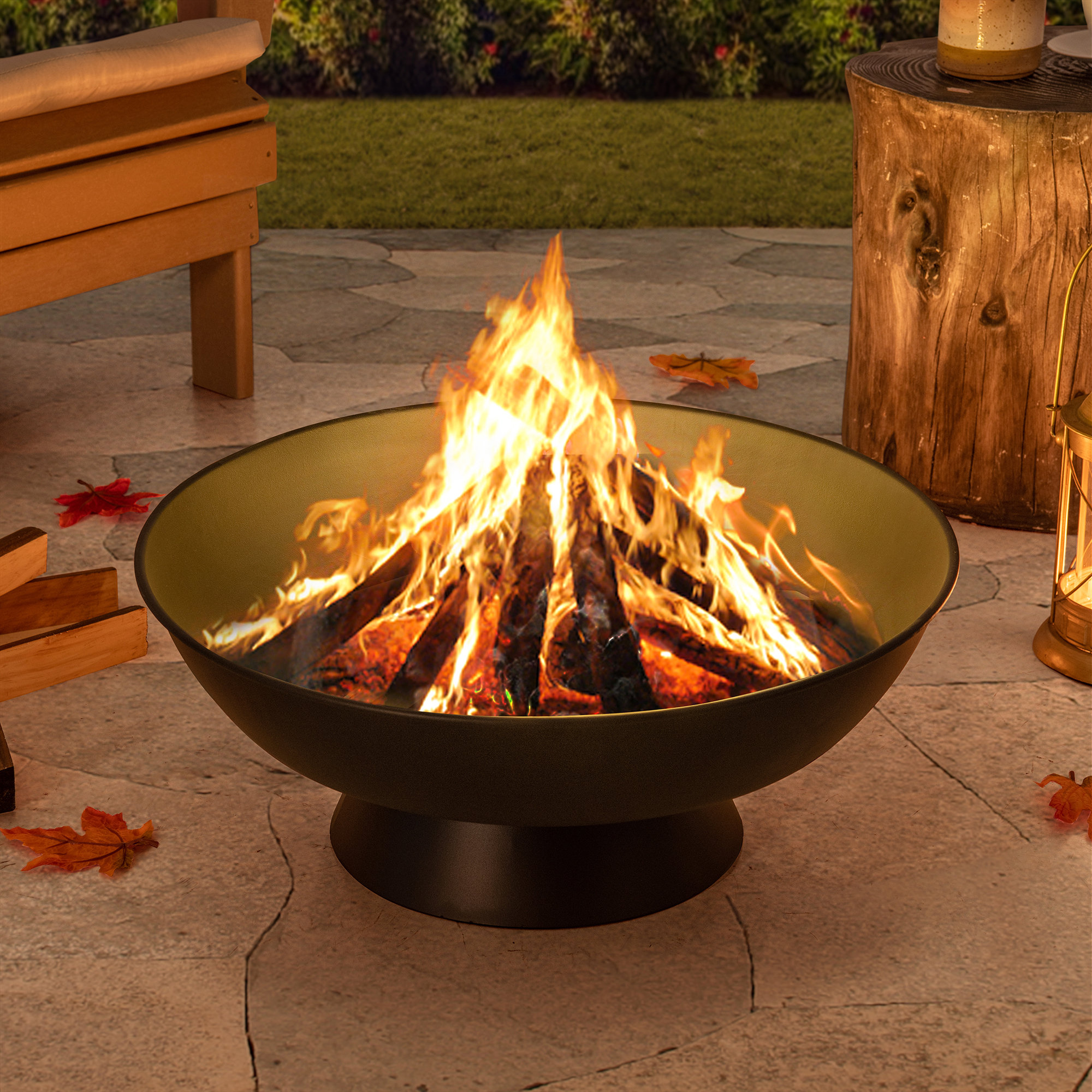 Sunjoy 22 inch Black Steel Round Wood Burning Fire Pit, Outdoor ...