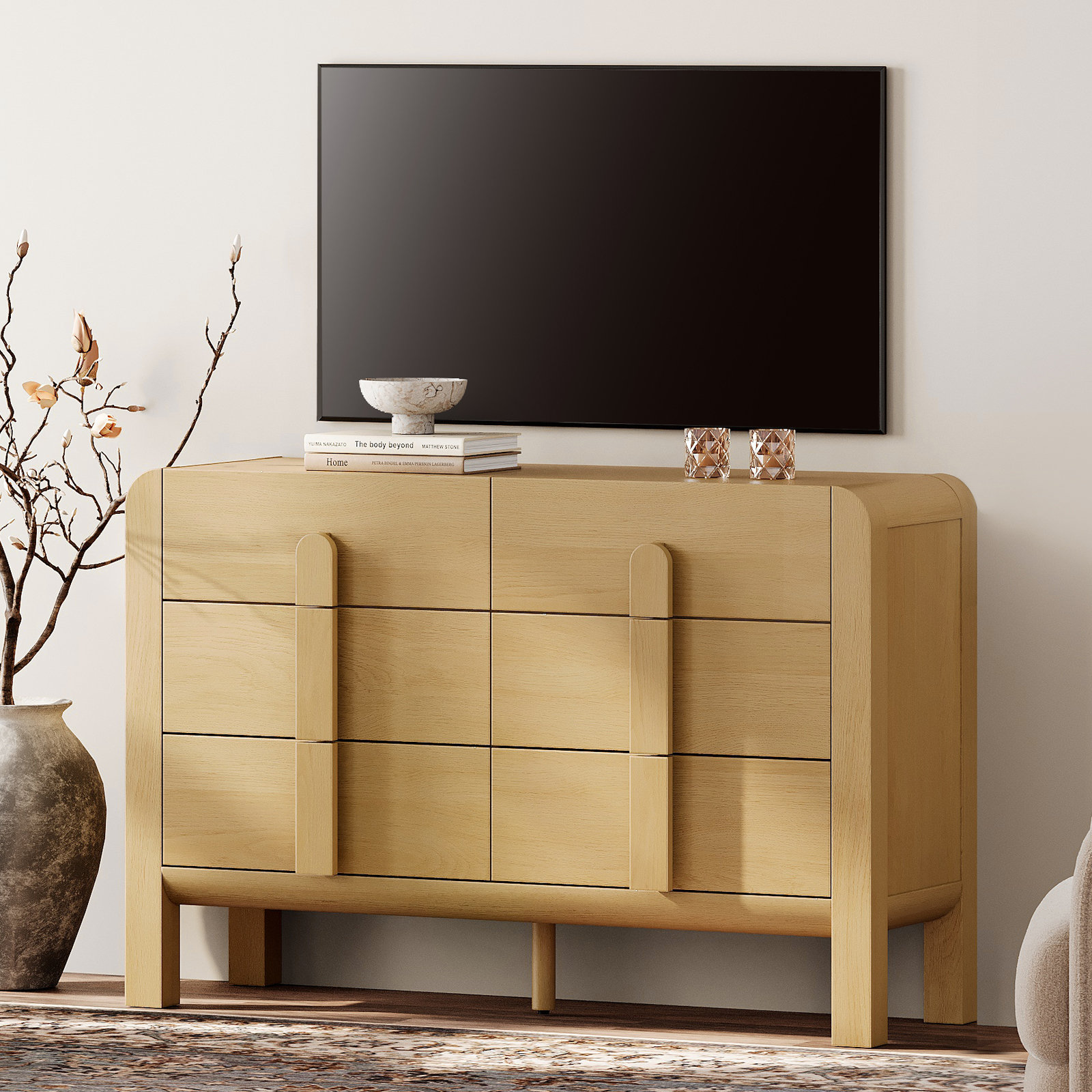 Ebern Designs Adora Modern 6 Drawer Dresser TV Stand For 55 Inch TV, Entertainment Center With ...