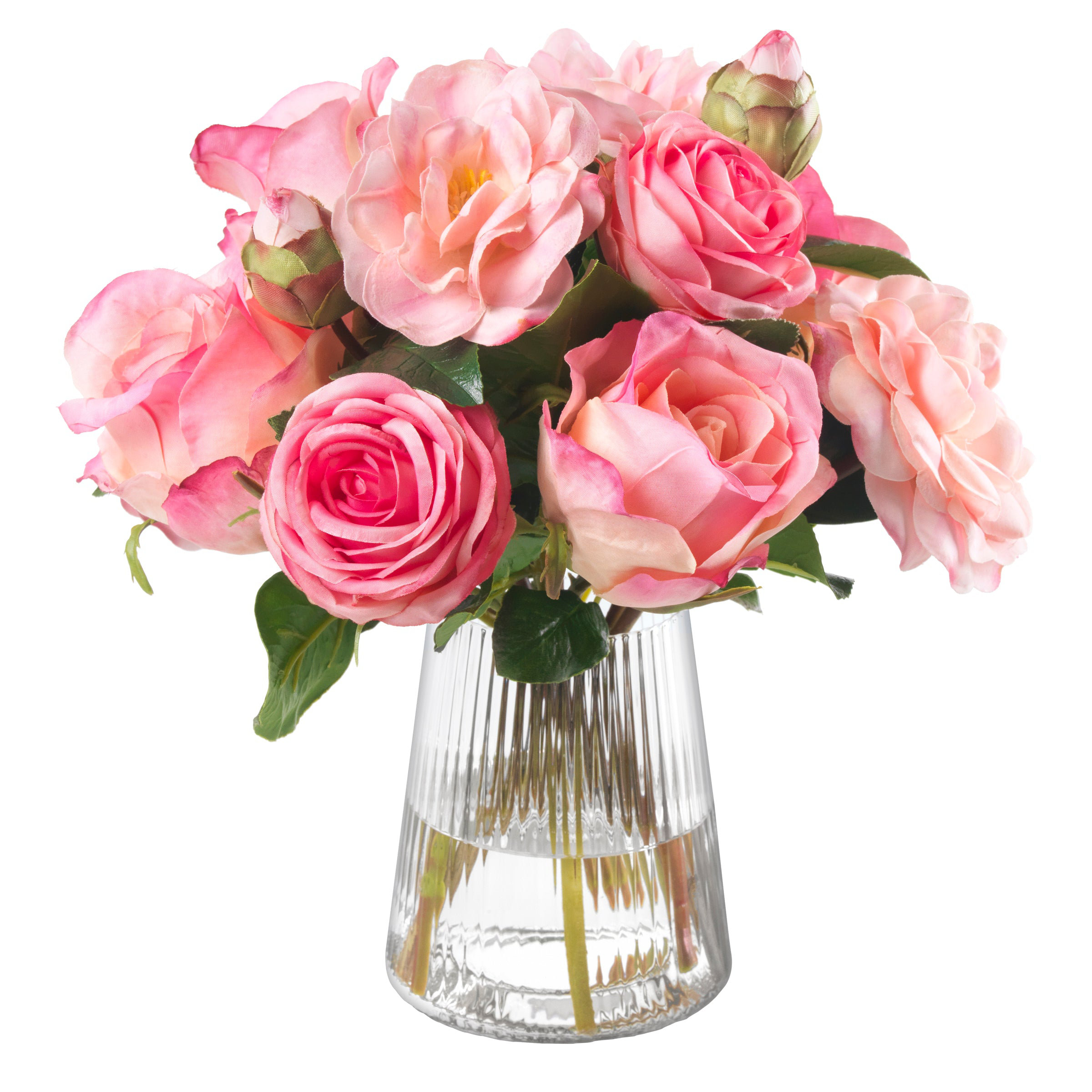 Diane James Home Pink Camellias and Roses in Glass Vase | Perigold