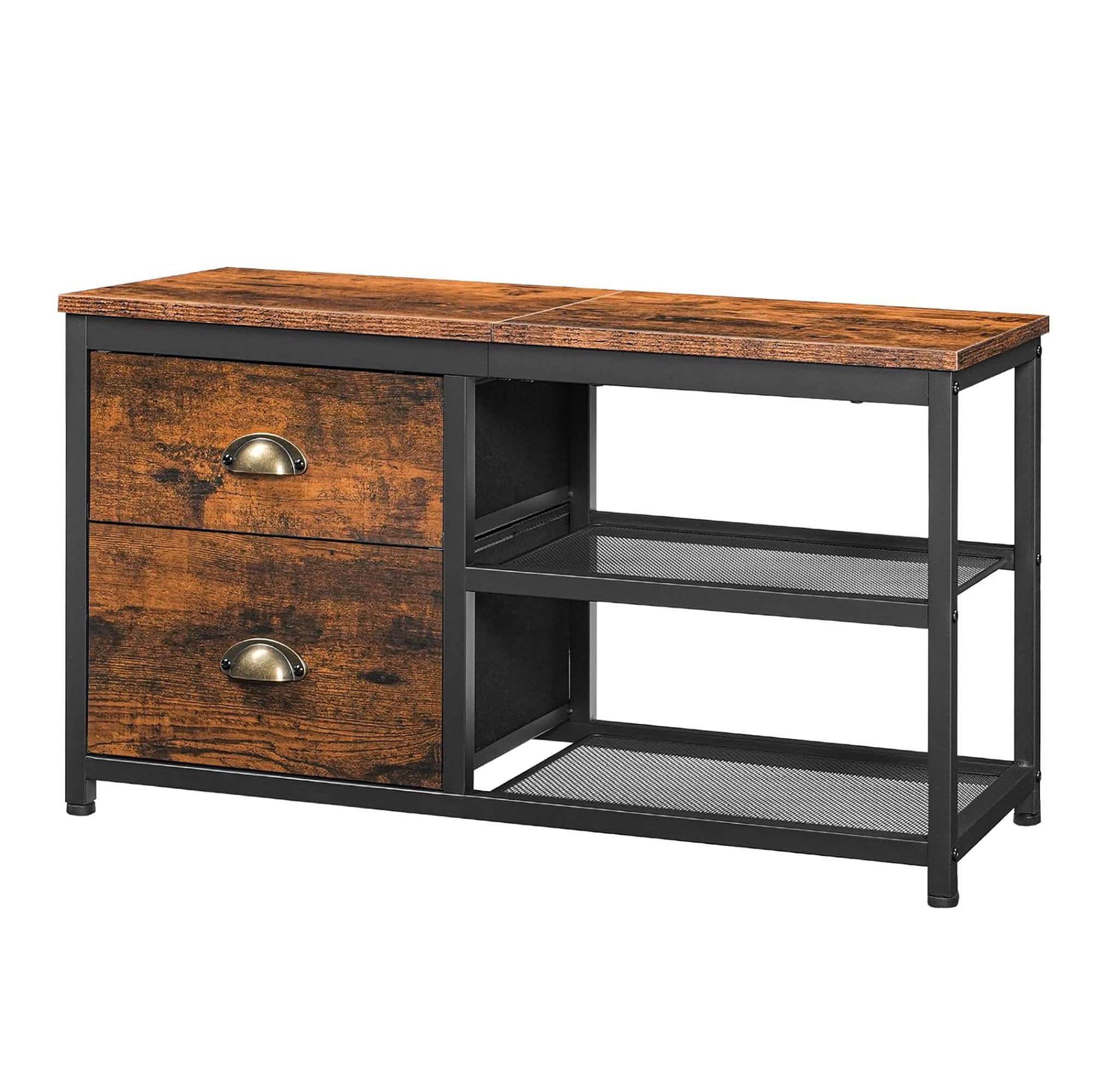 17 Stories Shoe Storage Bench With 2 Fabric Drawers, For Living Room, Bedroom, Entrance, Balcony ...