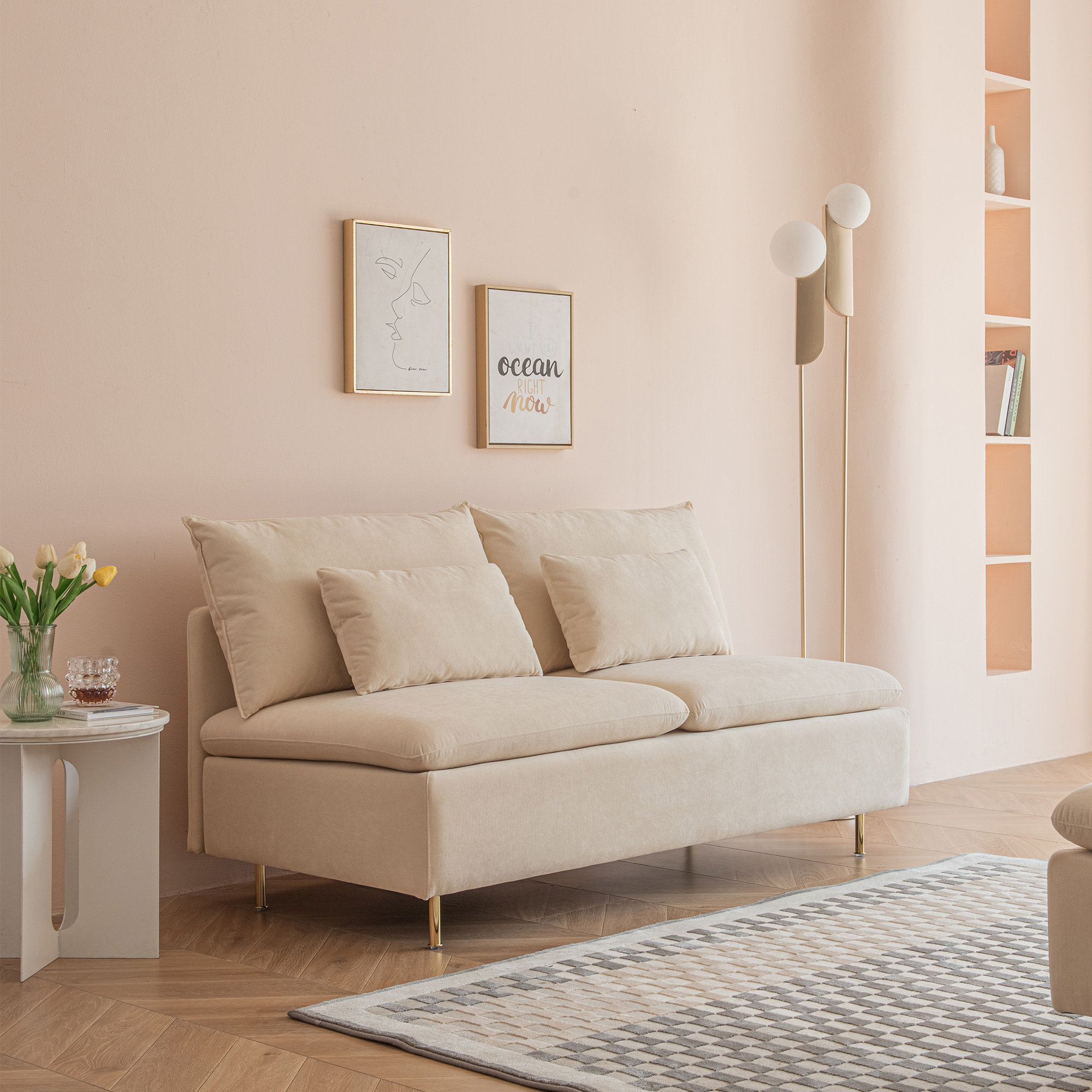 Everly Quinn Glendalis Modern Armless Loveseat Couch | Wayfair